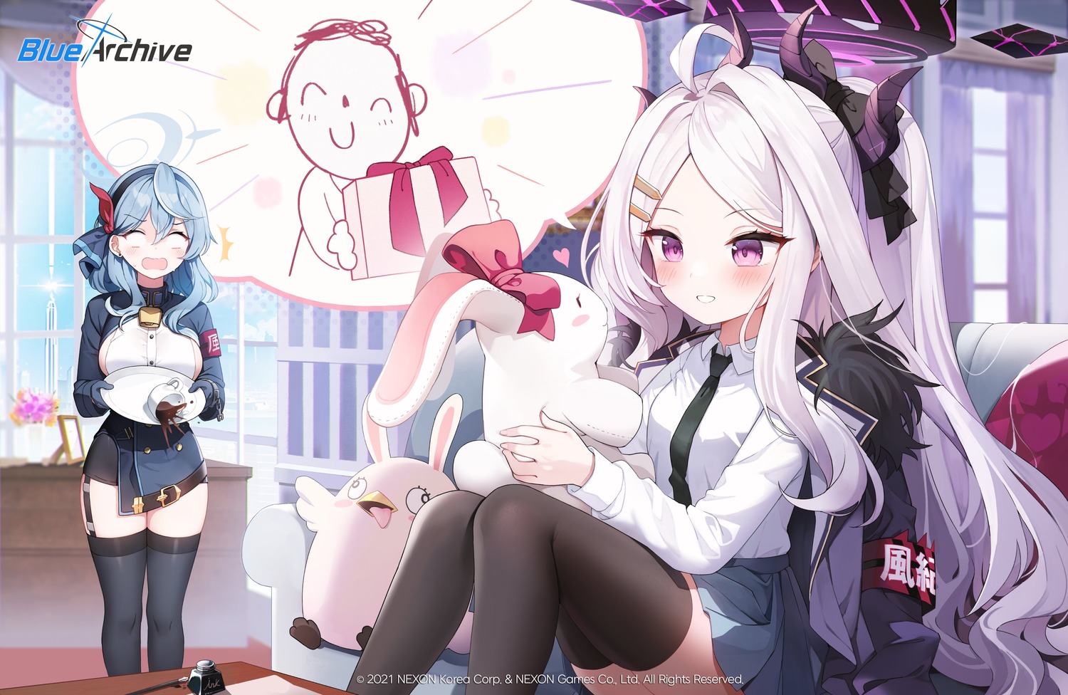 jehyun blue archive amau ako sorasaki hina angel no bra skirt lift stockings thighhighs uniform ...